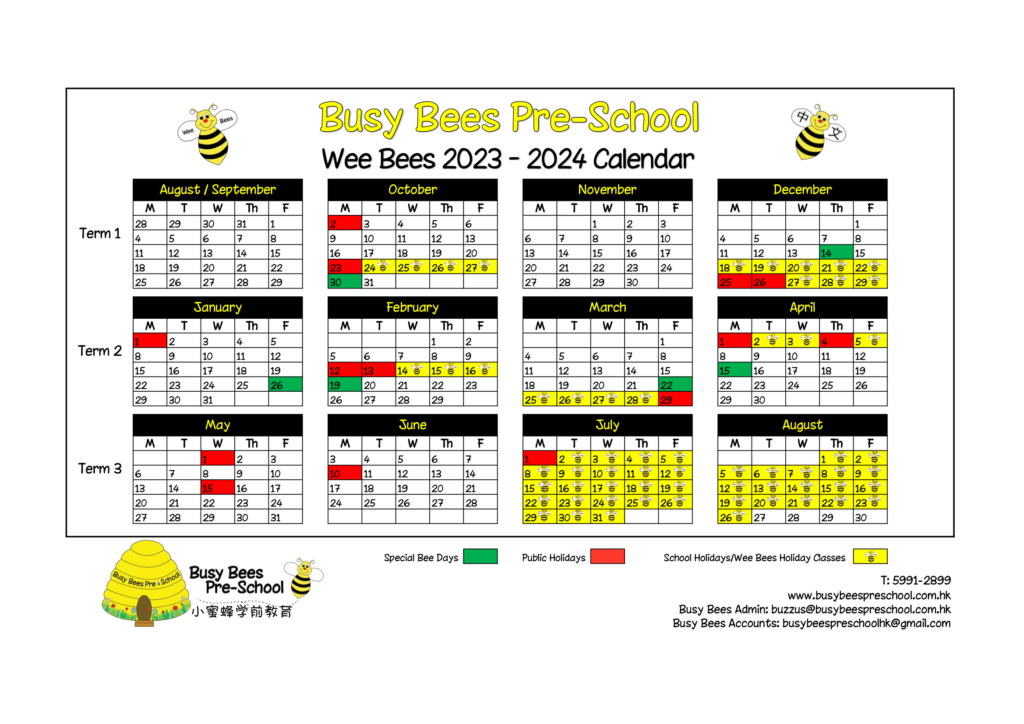 Calendars & Schedules - Busy Bees Pre-School